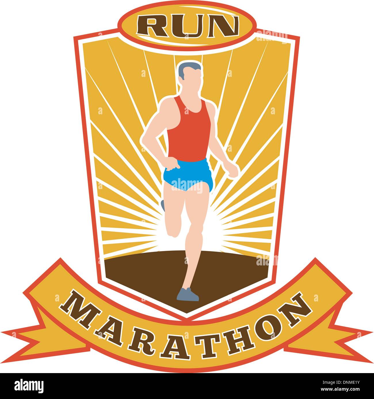 illustration of a silhouette of Marathon runner running race sunburst ...