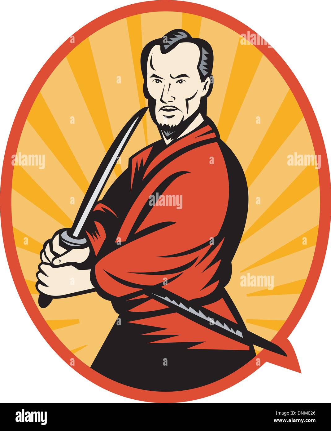 illustration of a Samurai warrior with katana sword pointing to side ...
