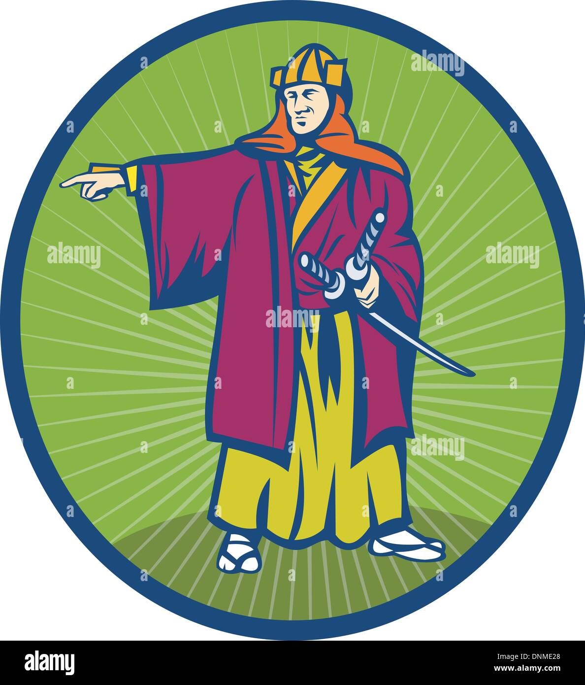 illustration of a Samurai warrior with katana sword pointing to side ...
