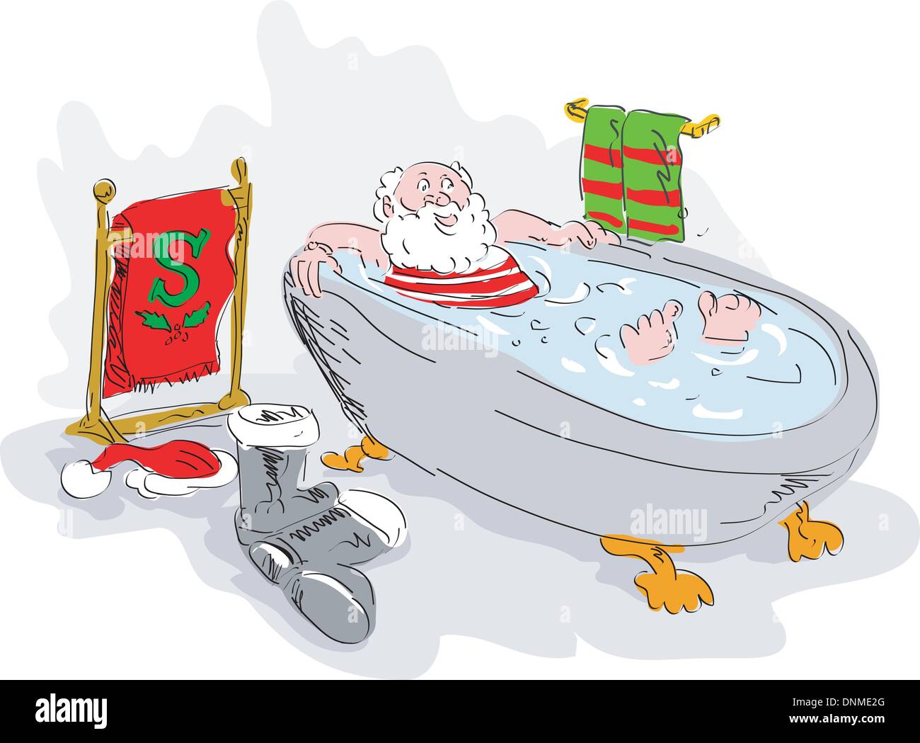 cartoon illustration of santa in bath tub relaxing Stock Vector Image ...