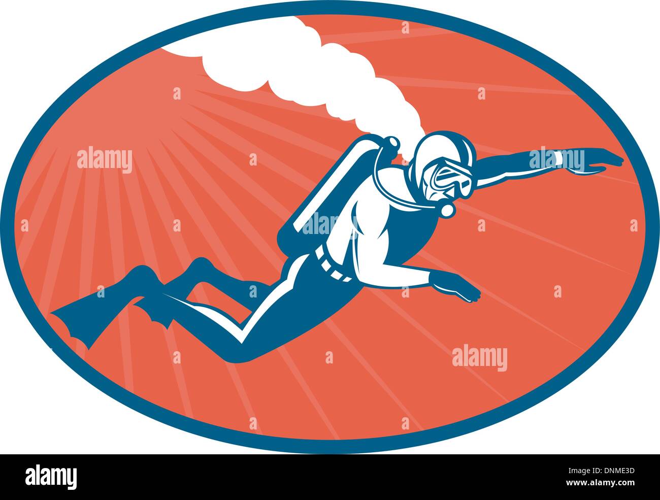 illustration of a scuba diver diving side view set inside an ellipse ...