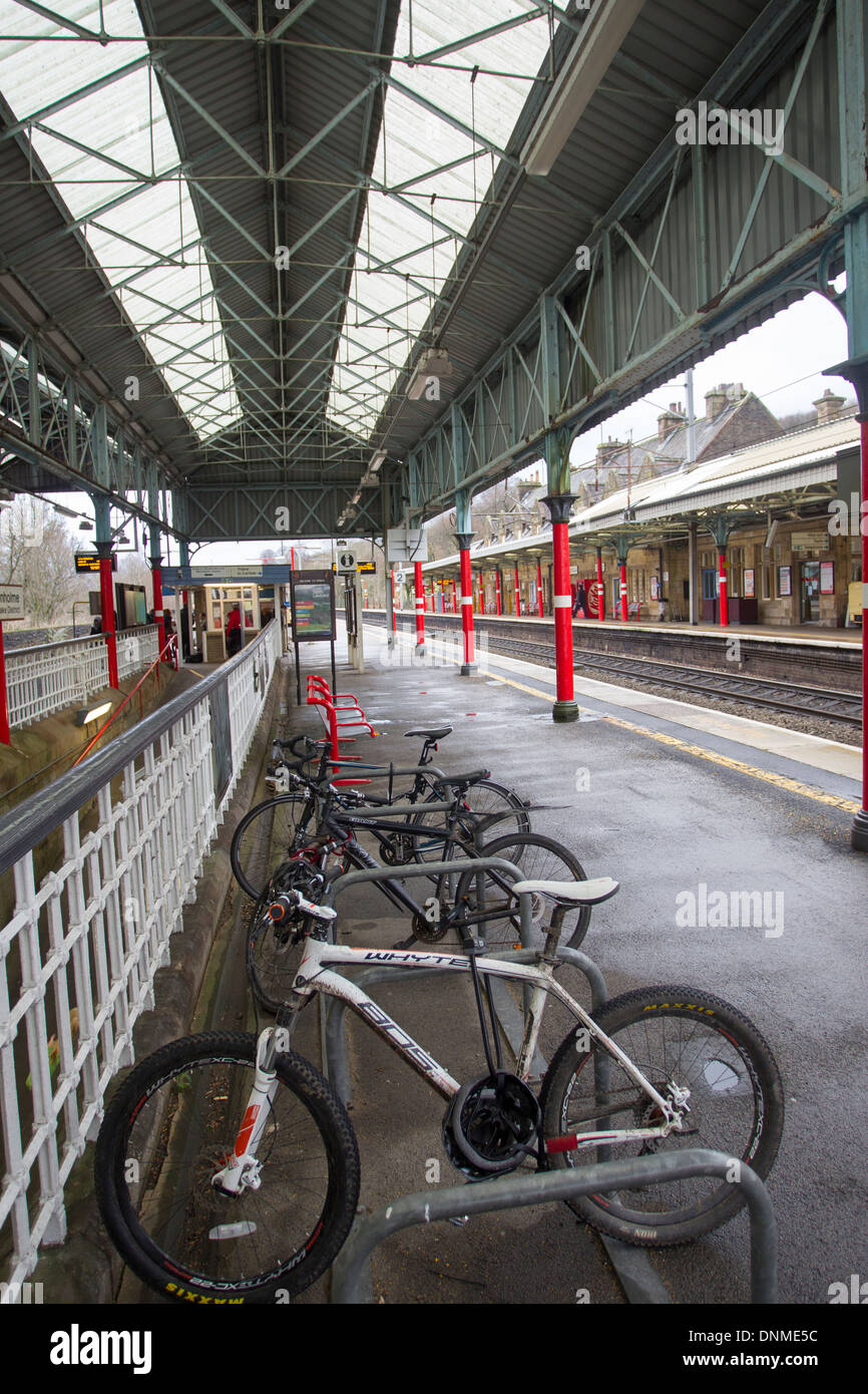 bicycle - bike racks on station platform Stock Photo - Alamy