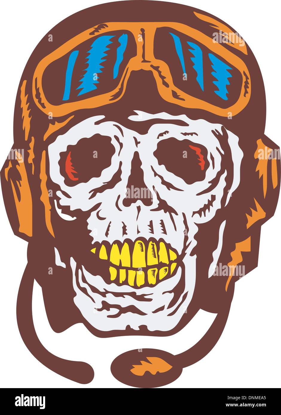 Illustration of a skull face pilot airman wearing helmet and goggles ...