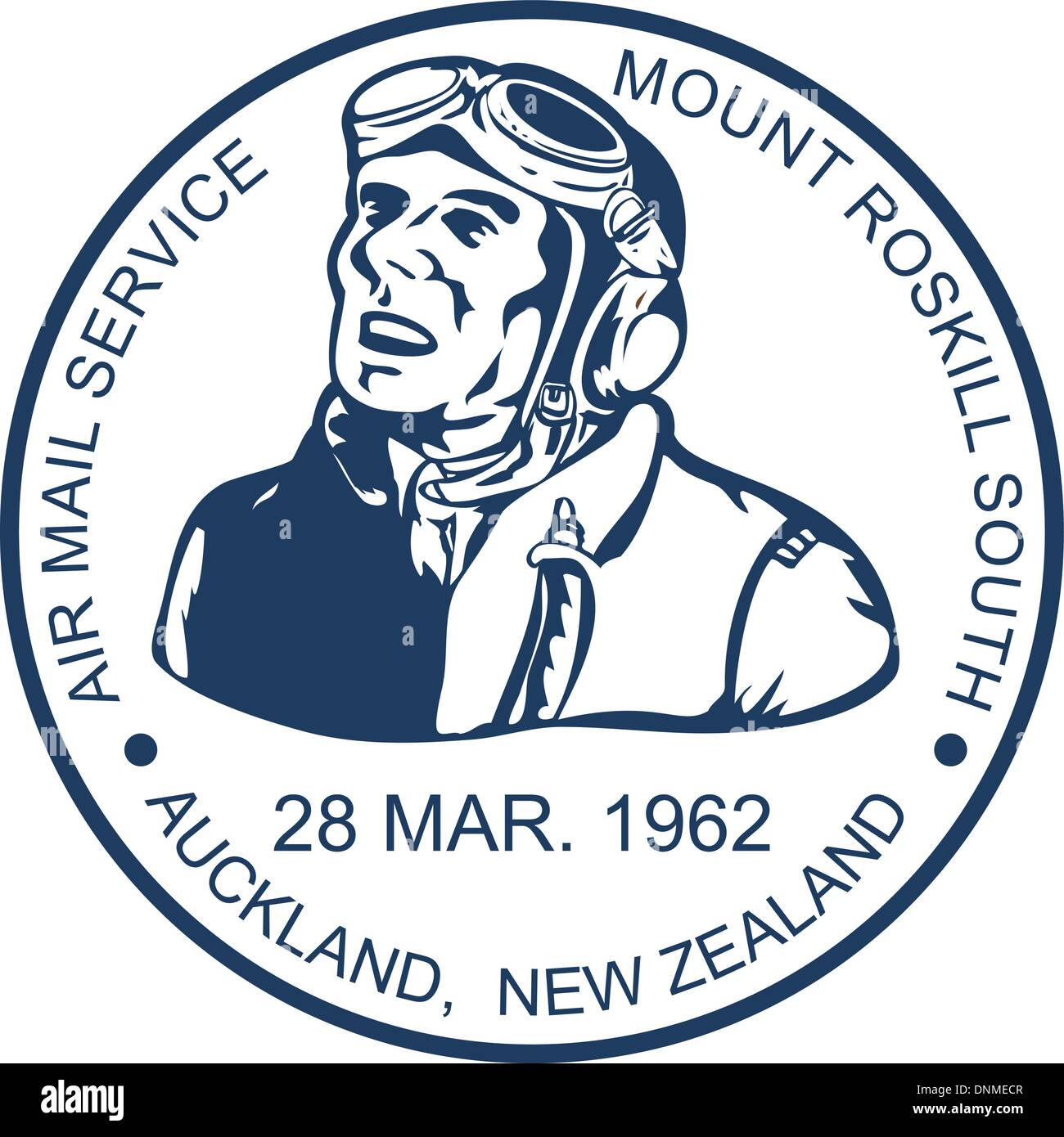 illustration of a Postage stamp of an Aviator or ace pilot looking up ...