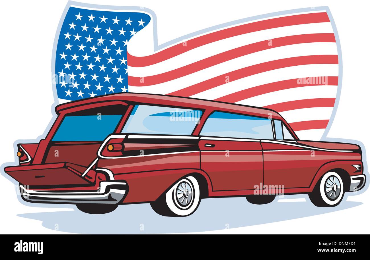 graphic design illustration of a 1950's styled station wagon isolated ...
