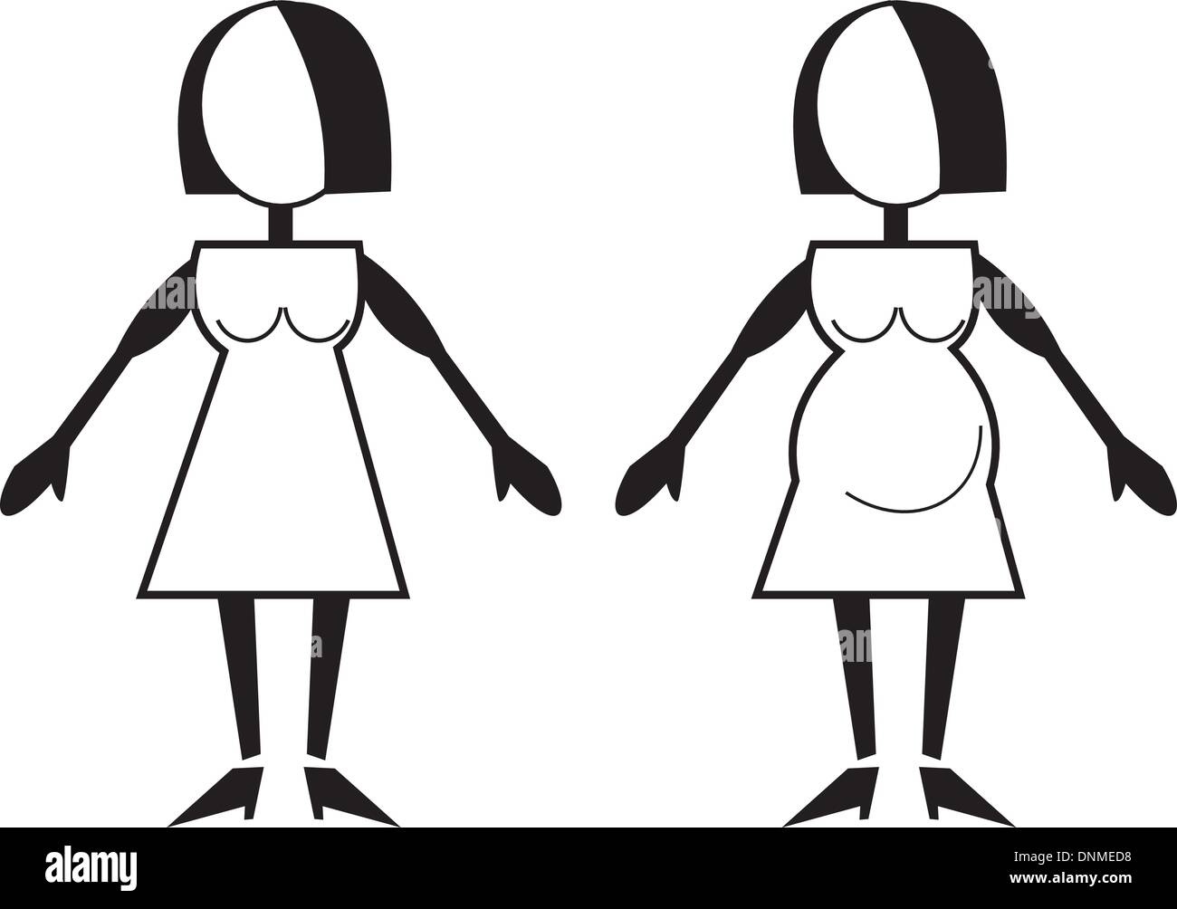 Illustration of female stick drawing circlehead done in retro style ...