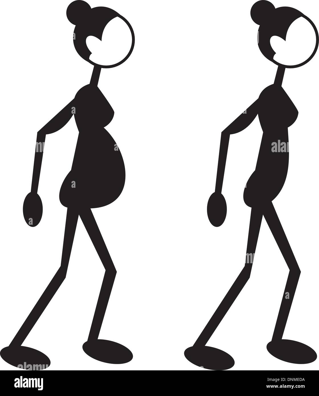 Illustration of female stick drawing circle head side view walking done ...