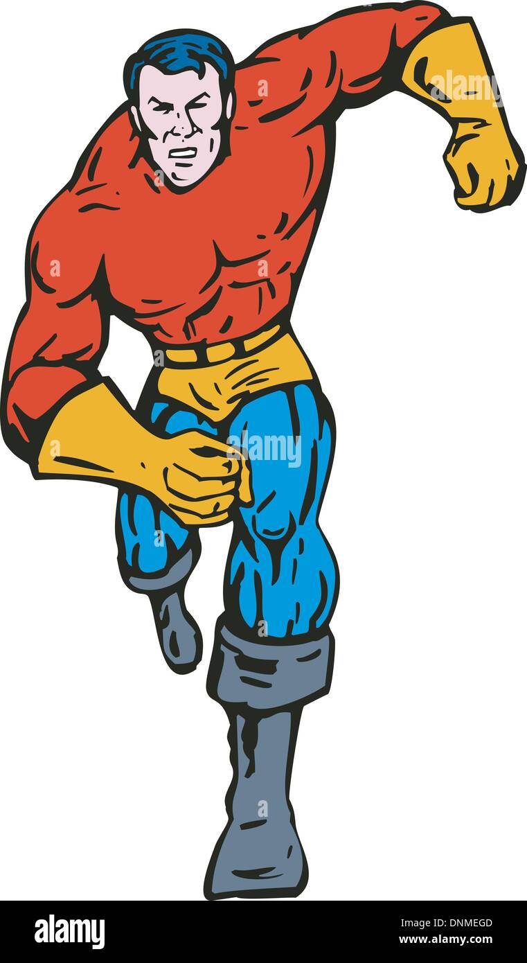 illustration of a cartoon super hero running punching isolated on white ...