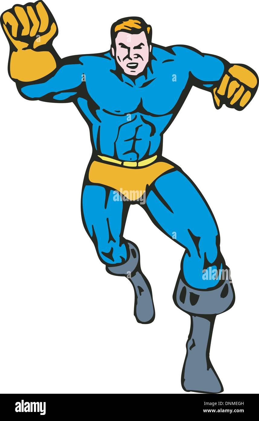 illustration of a cartoon super hero running punching isolated on white ...