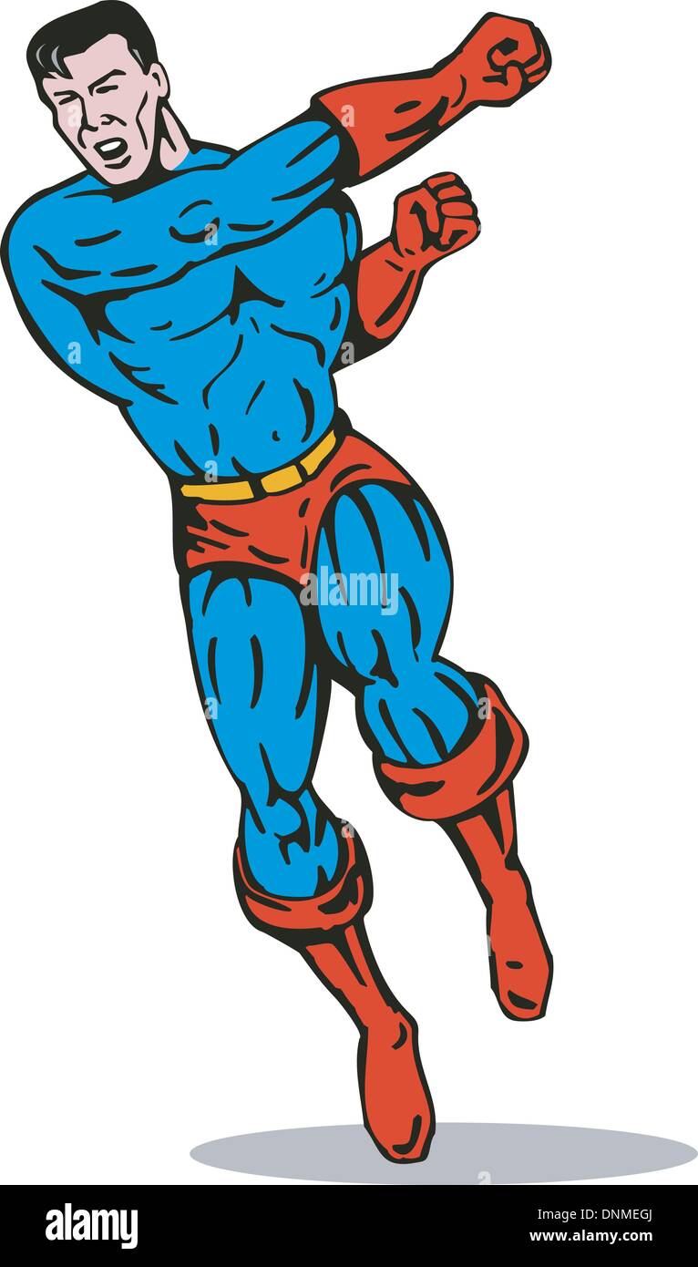 illustration of a cartoon super hero running punching isolated on white ...