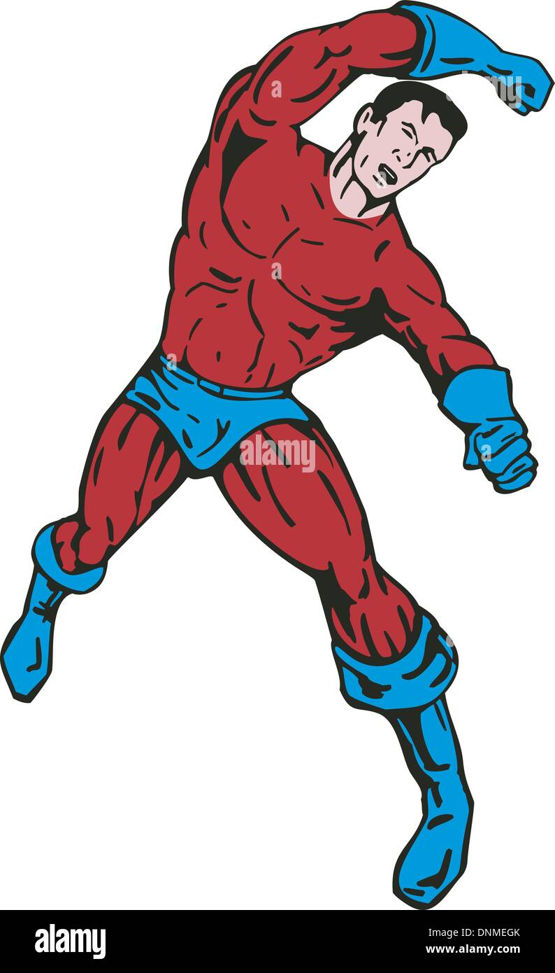 illustration of a cartoon super hero running punching isolated on white ...