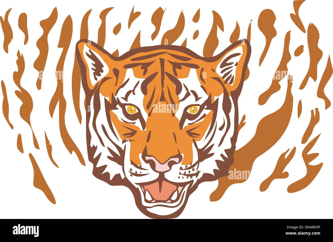 illustration of a tiger had facing front with stripes in background ...