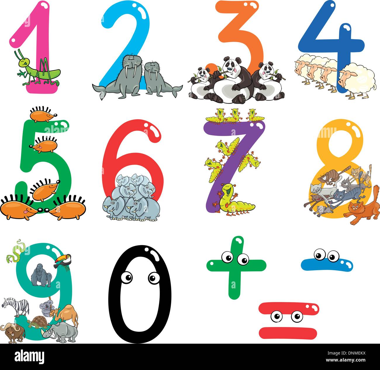 cartoon illustration of numbers from zero to nine with animals Stock ...