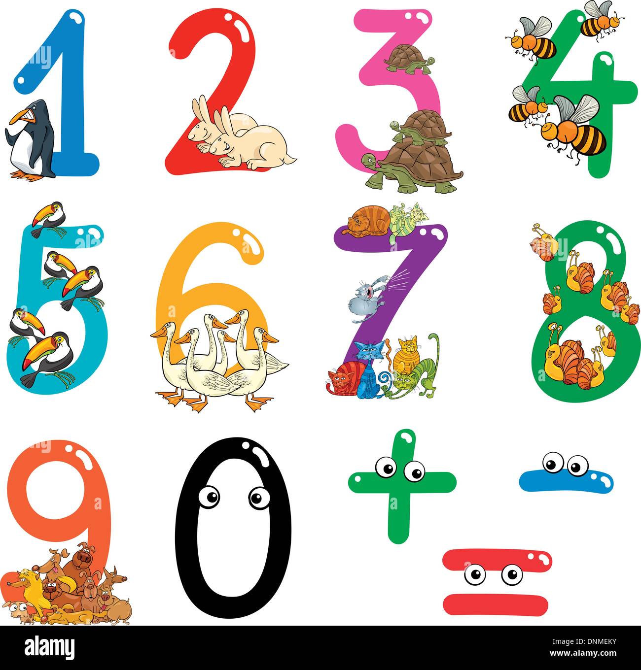 cartoon illustration of numbers from zero to nine with animals Stock ...
