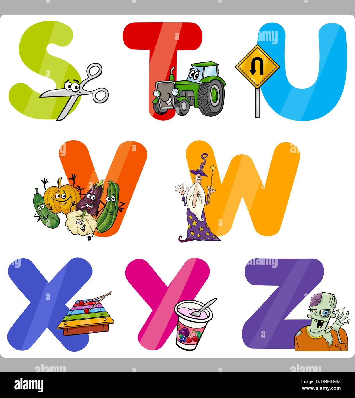 Cartoon Illustration of Funny Capital Letters Alphabet with Objects for ...