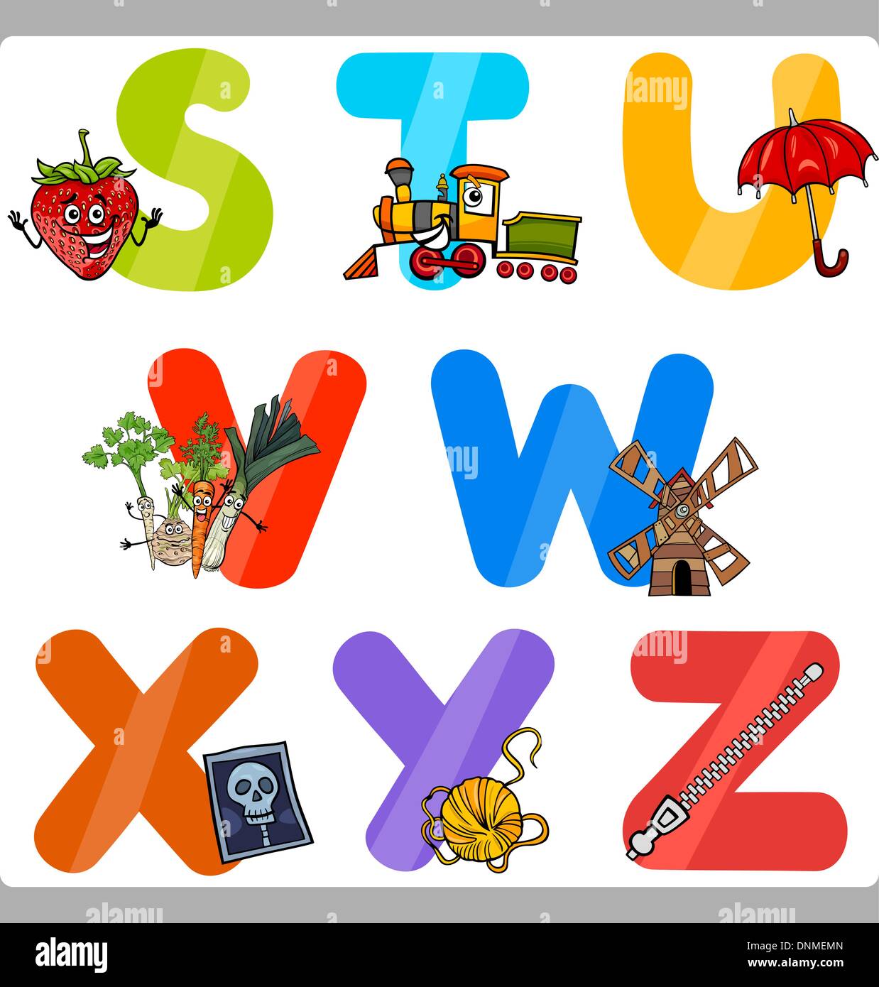 Cartoon Illustration of Funny Capital Letters Alphabet with Objects for ...