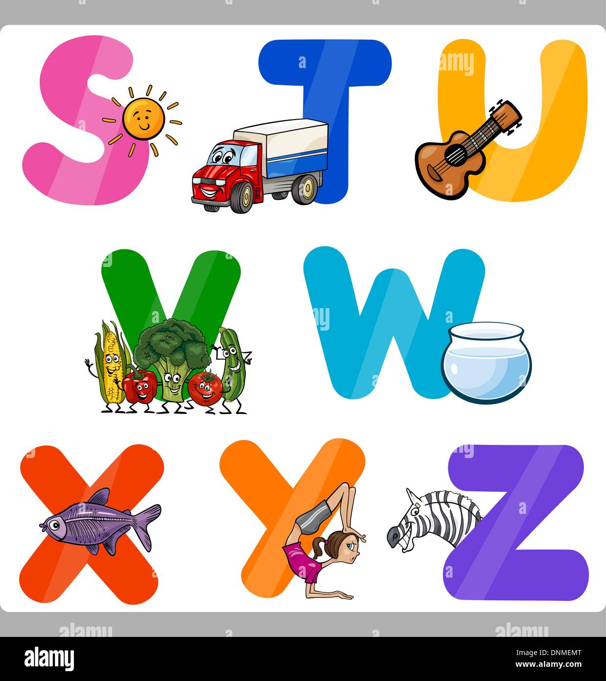 Cartoon Illustration of Funny Capital Letters Alphabet with Objects for ...