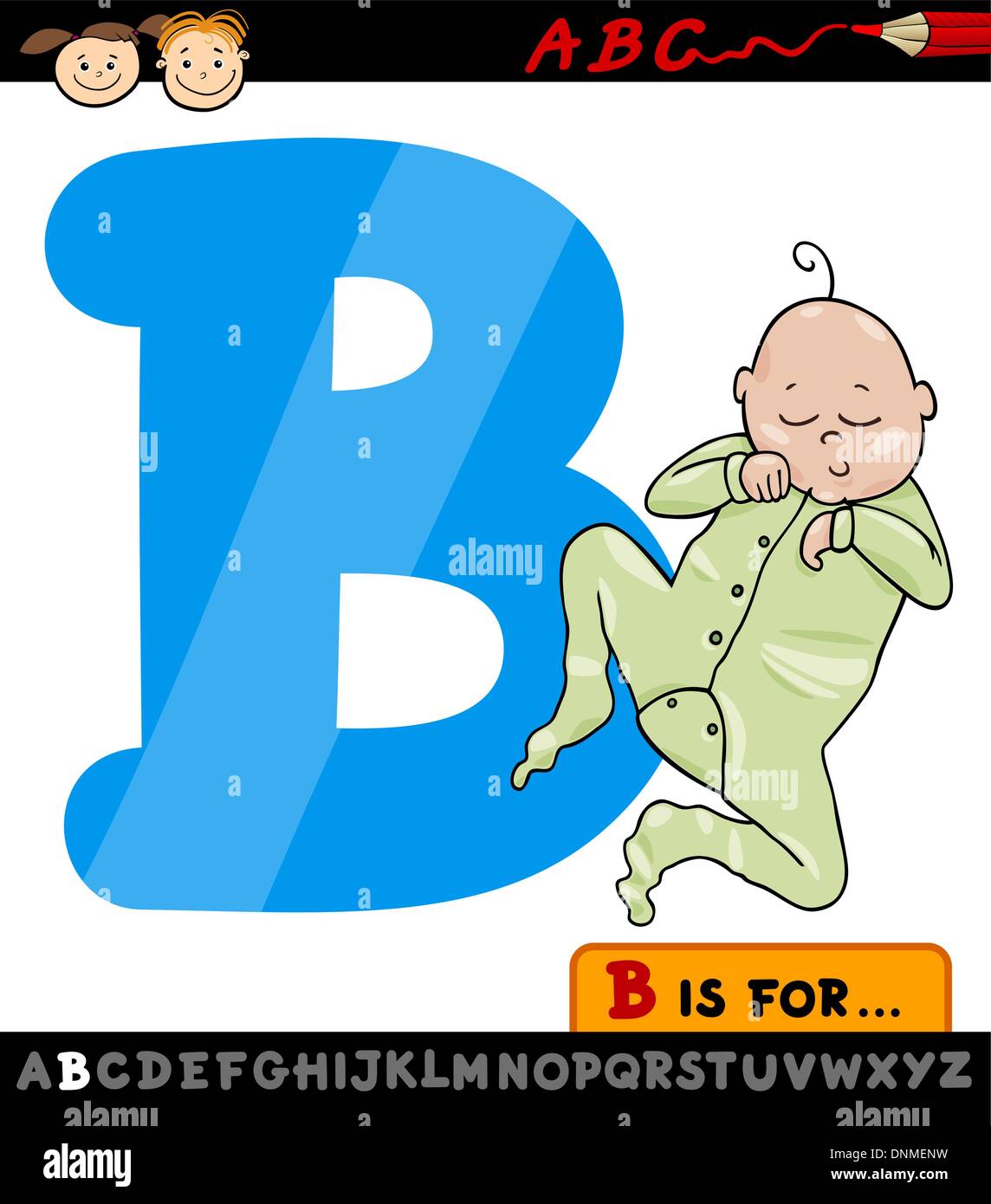 Cartoon Illustration of Capital Letter B from Alphabet with Baby for ...