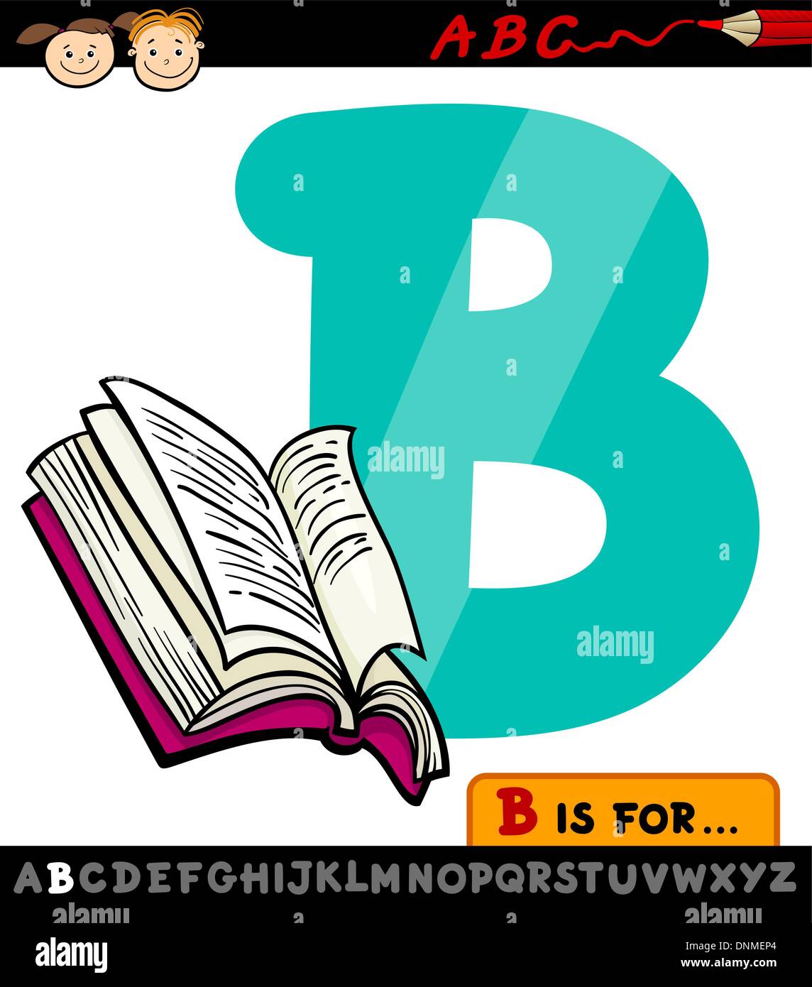 Cartoon Illustration of Capital Letter B from Alphabet with Book for ...