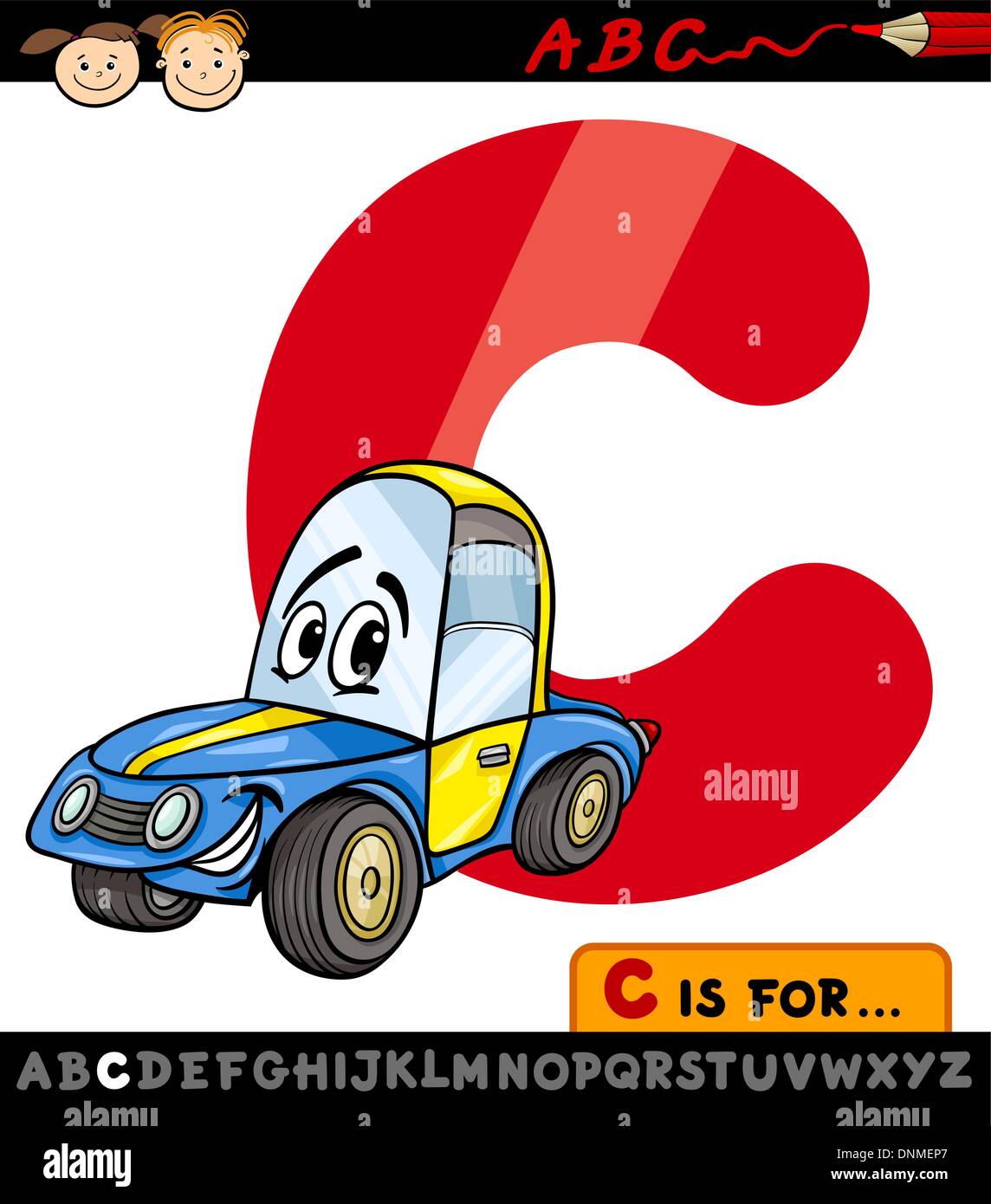 Cartoon Illustration of Capital Letter C from Alphabet with Car for ...