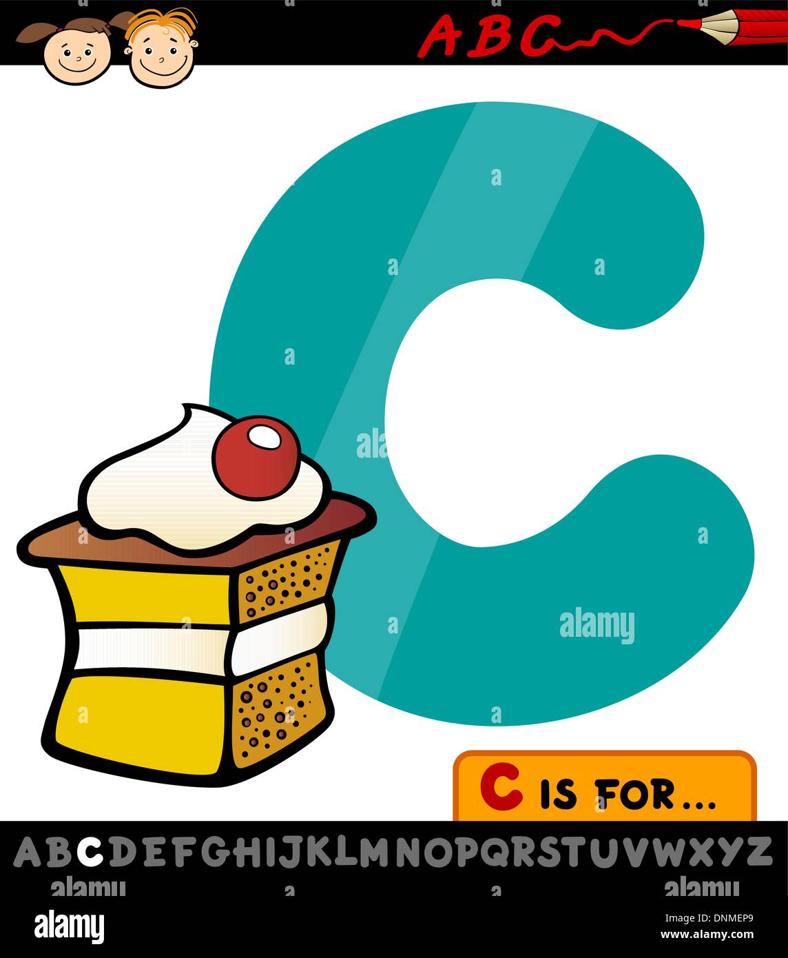 Cartoon Illustration of Capital Letter C from Alphabet with Cake for ...