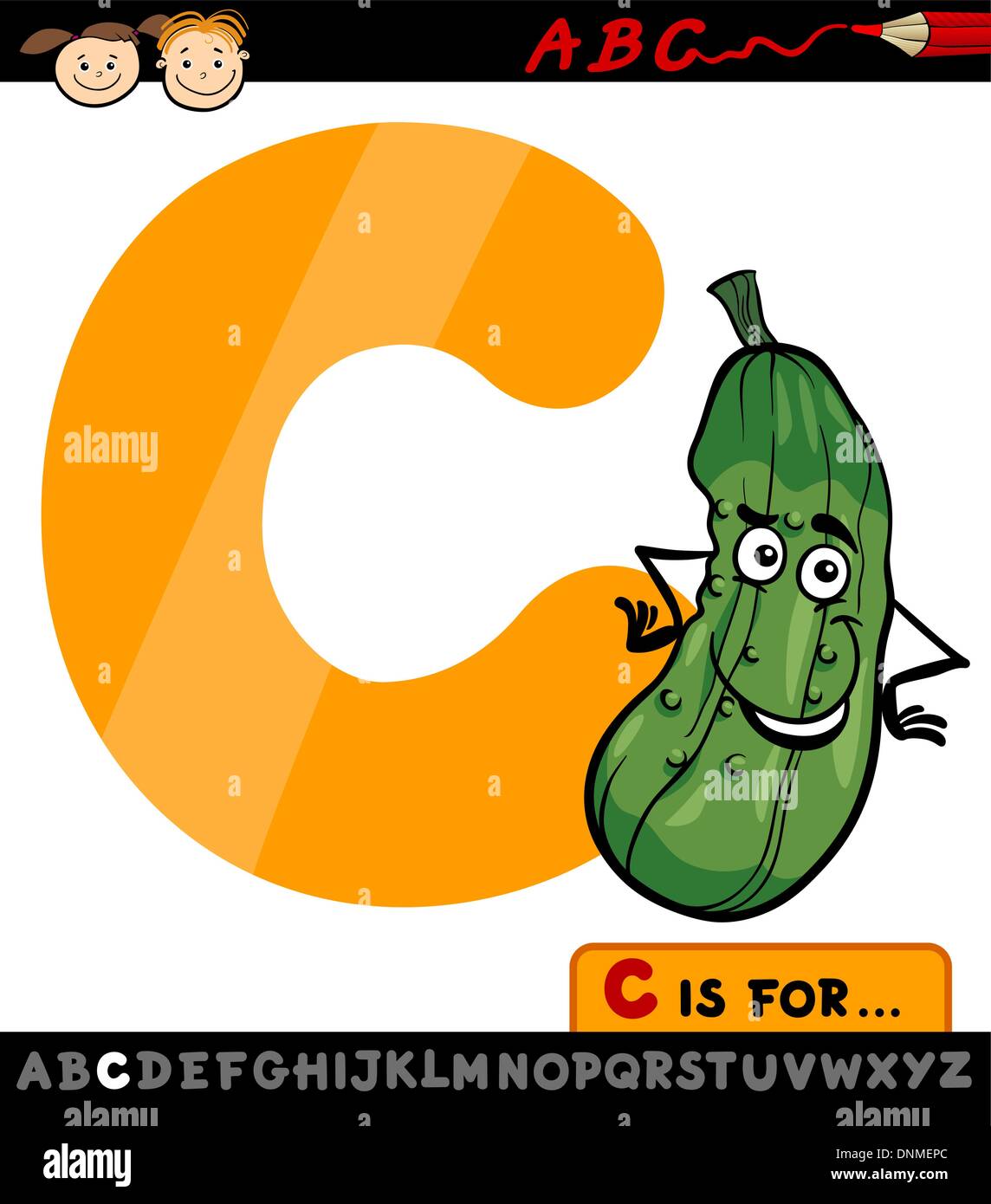 Cartoon Illustration of Capital Letter C from Alphabet with Cucumber ...
