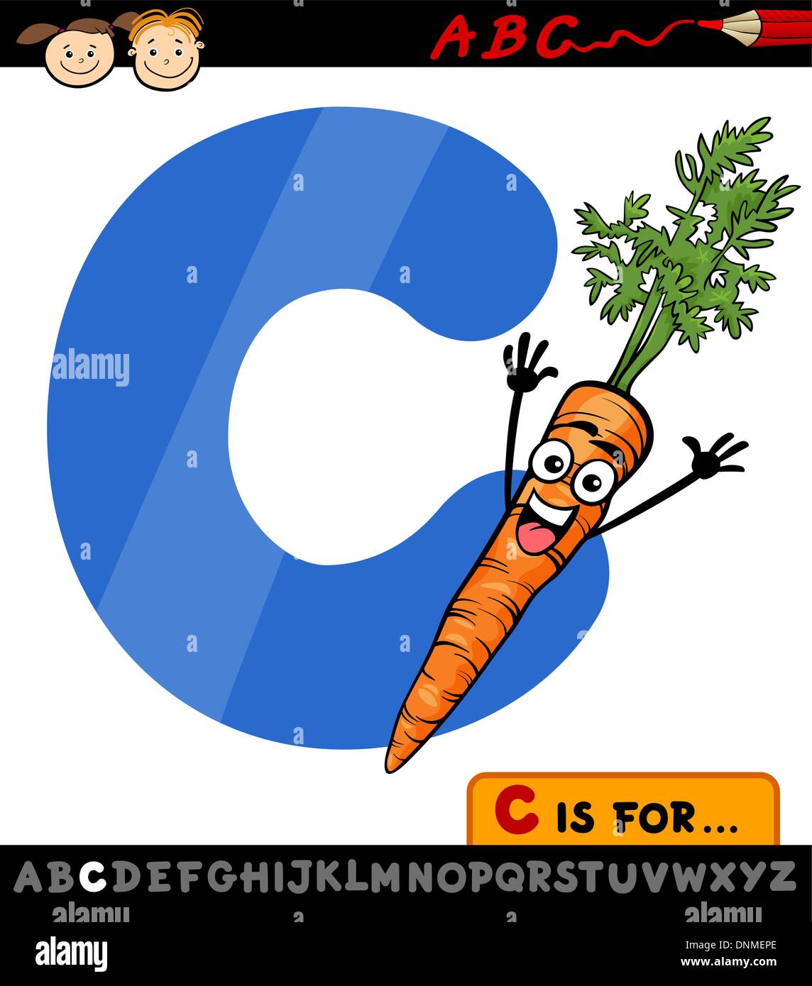 Cartoon Illustration of Capital Letter C from Alphabet with Carrot for ...