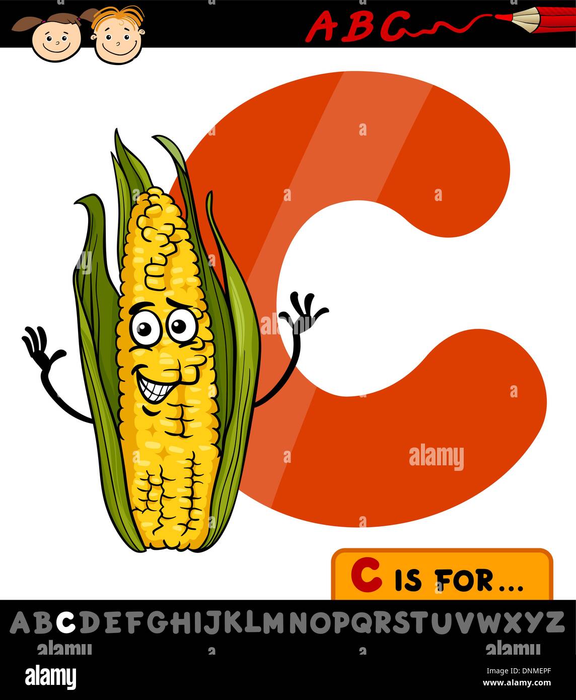Cartoon Illustration of Capital Letter C from Alphabet with Corn Cob ...