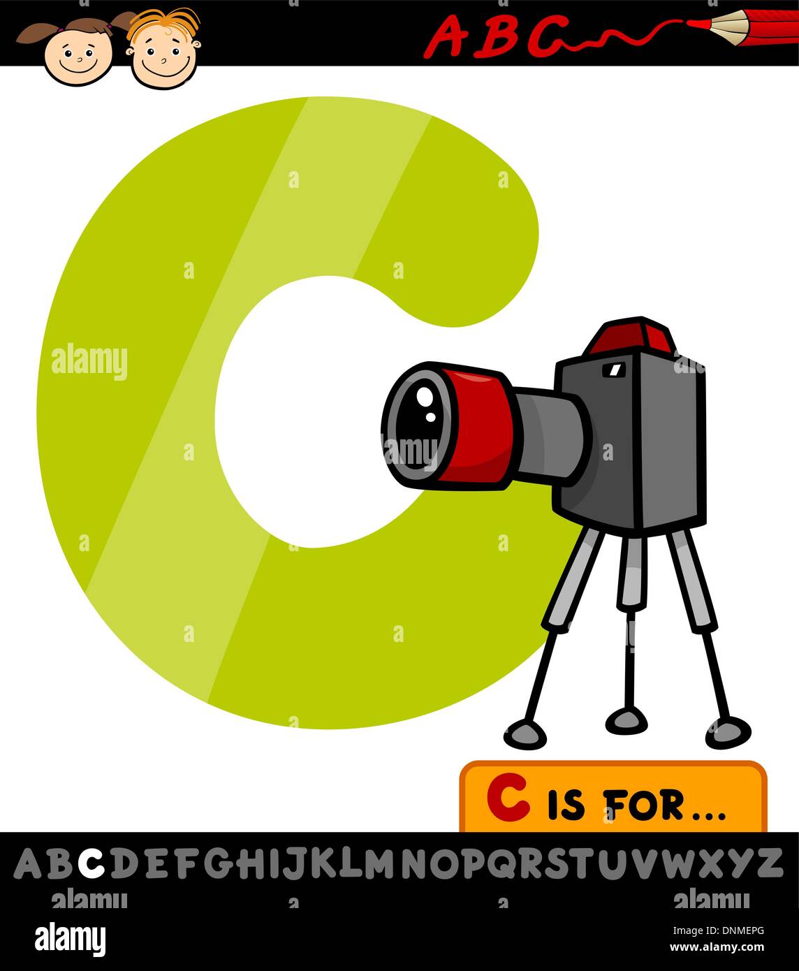 Cartoon Illustration of Capital Letter C from Alphabet with Camera for ...