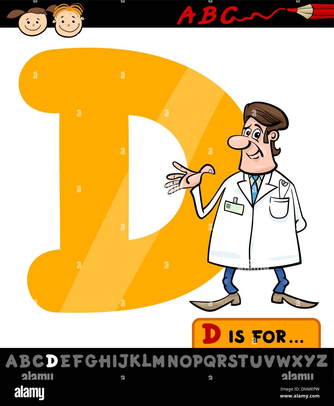 Cartoon Illustration of Capital Letter D from Alphabet with Doctor for ...