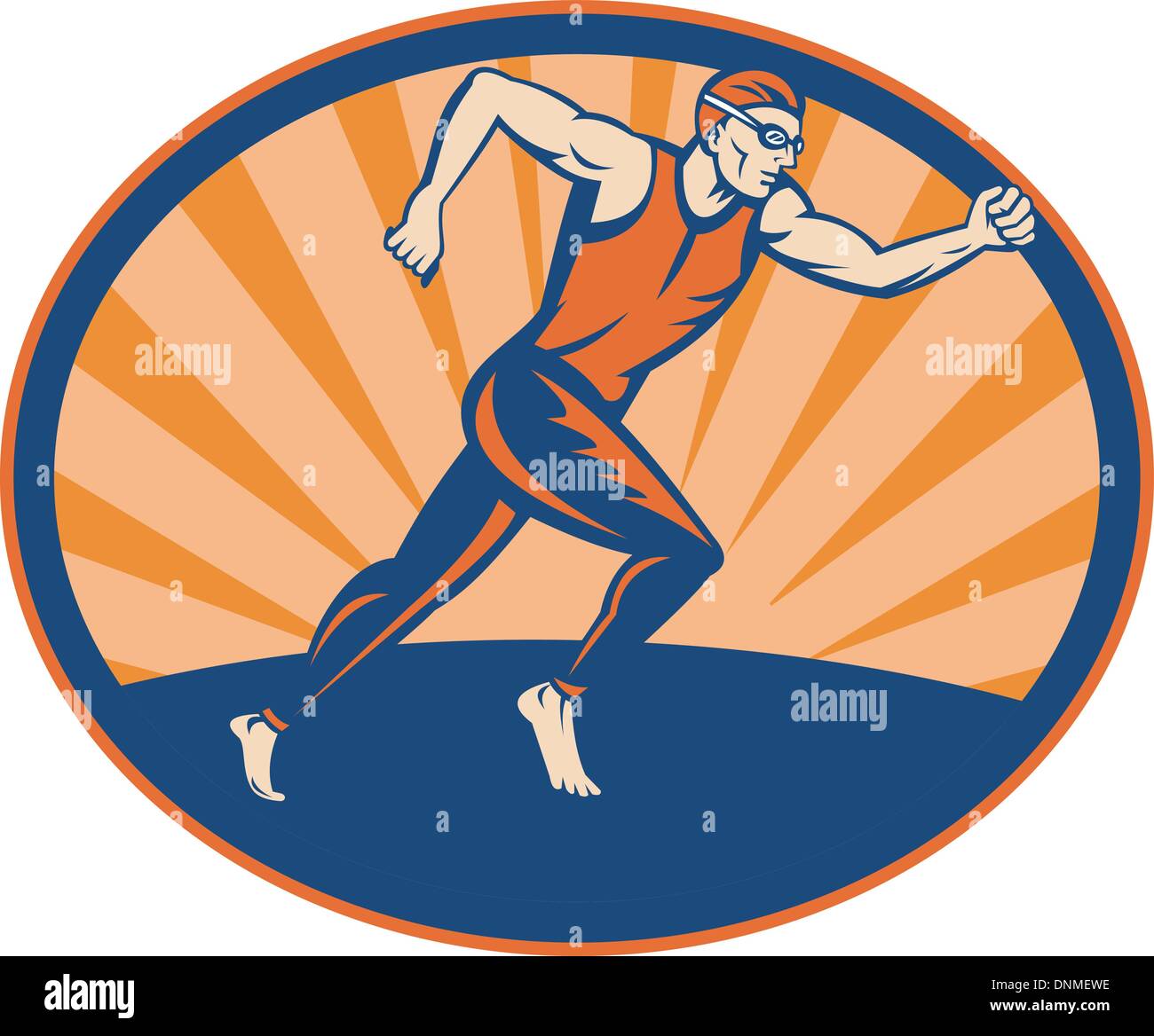 illustration of a Triathlon runner running sign set inside an ellipse ...