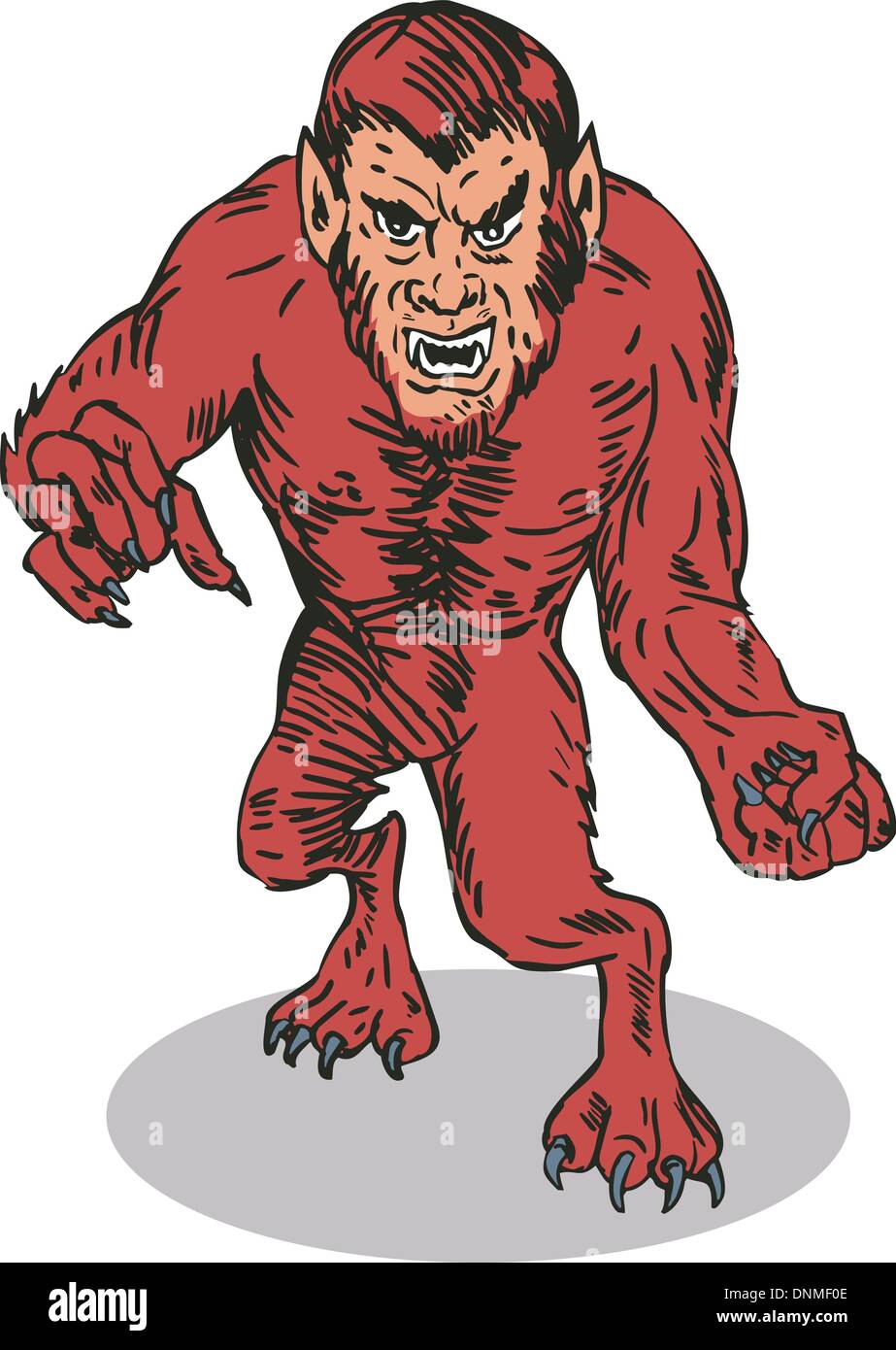Illustration of a red werewolf monster on isolated white background ...