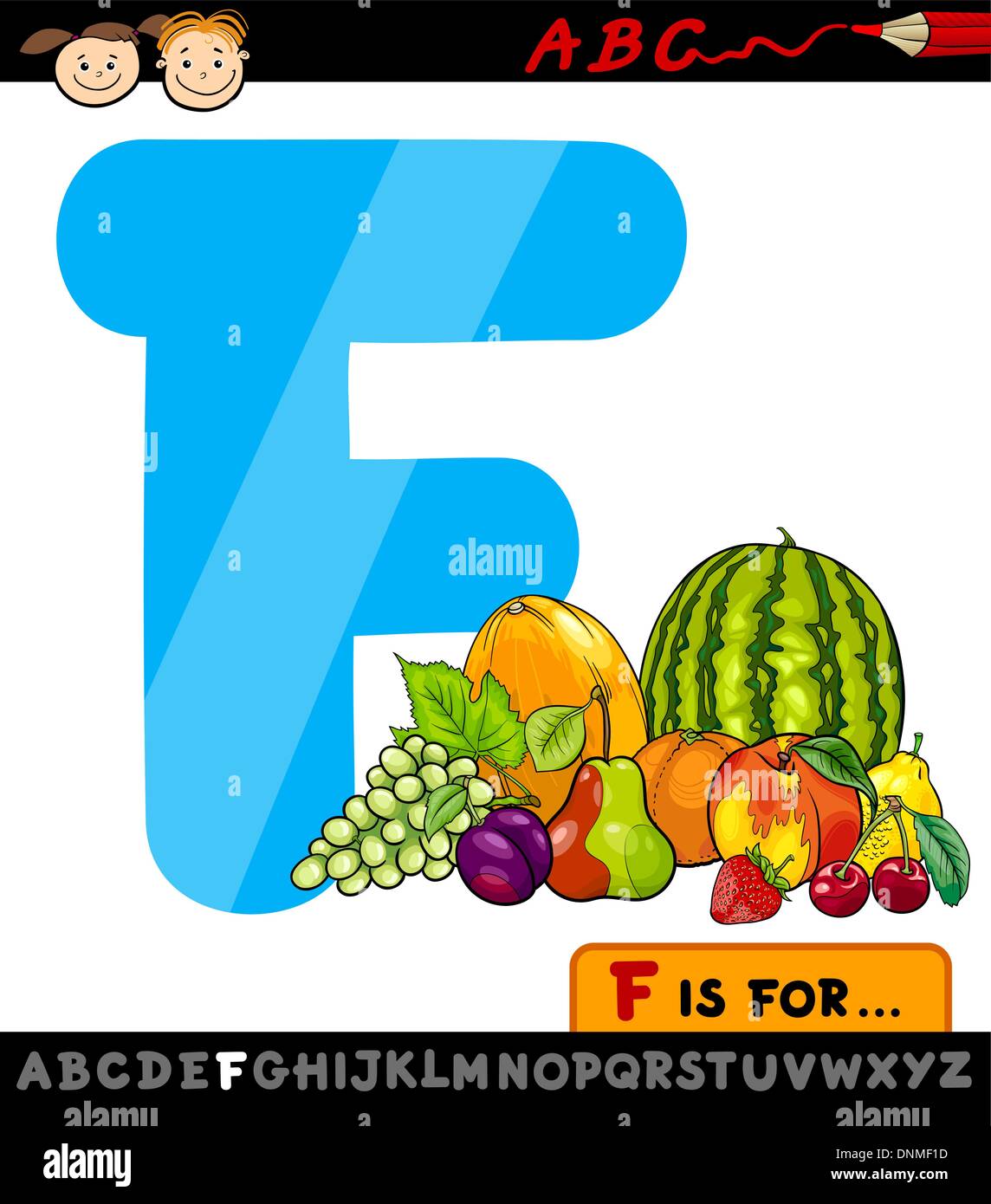 Cartoon Illustration of Capital Letter F from Alphabet with Fruits for ...
