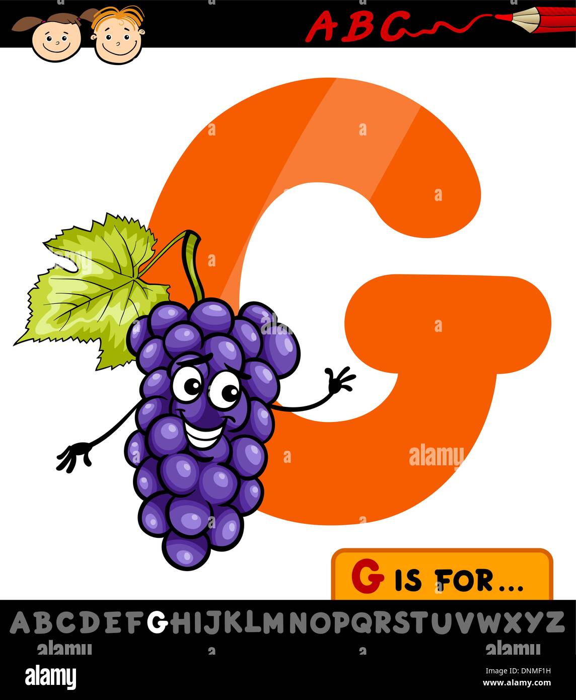 Cartoon Illustration of Capital Letter G from Alphabet with Grapes for ...
