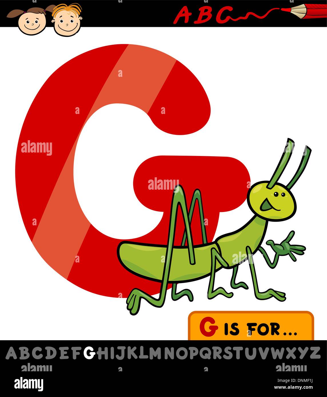 Cartoon Illustration of Capital Letter G from Alphabet with Grasshopper ...