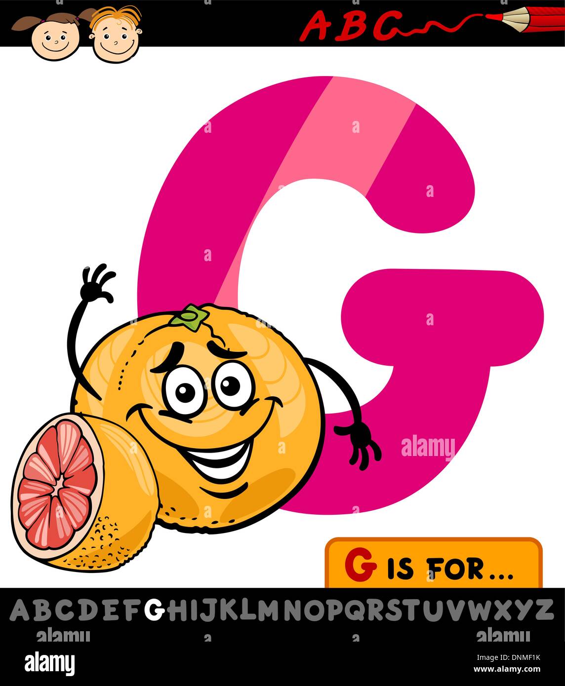 Cartoon Illustration of Capital Letter G from Alphabet with Grapefruit ...