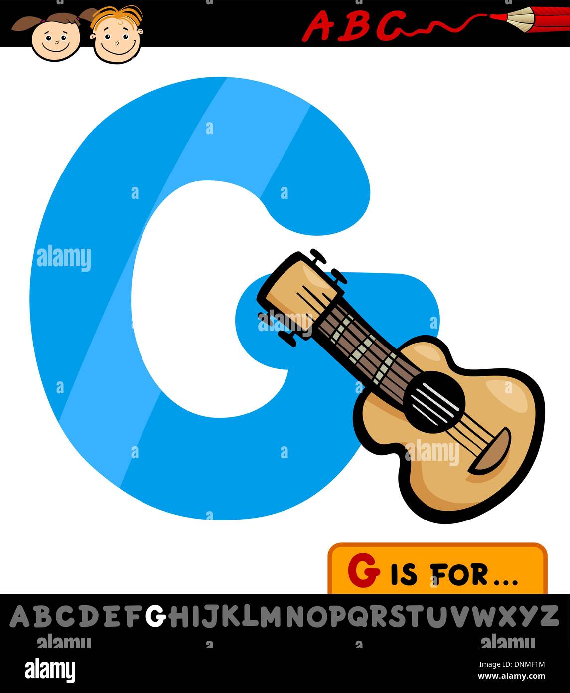 Cartoon Illustration of Capital Letter G from Alphabet with Guitar for ...
