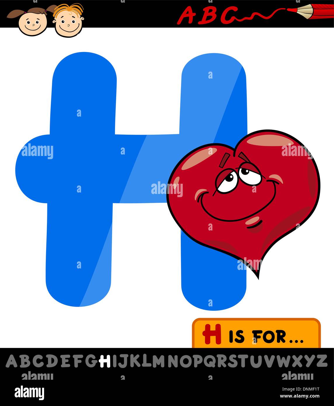 Cartoon Illustration of Capital Letter H from Alphabet with Heart for ...