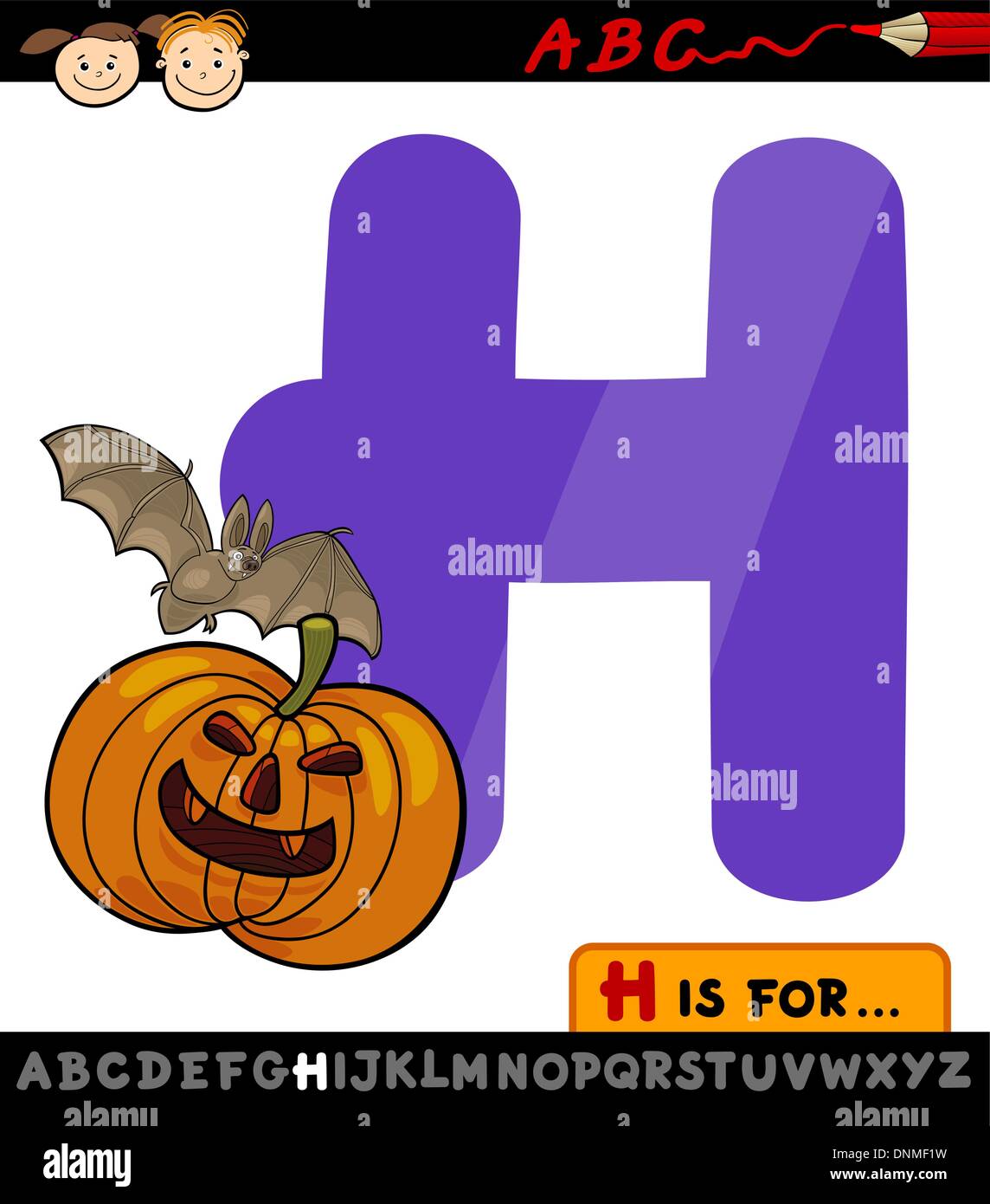 Cartoon Illustration of Capital Letter H from Alphabet with Halloween ...