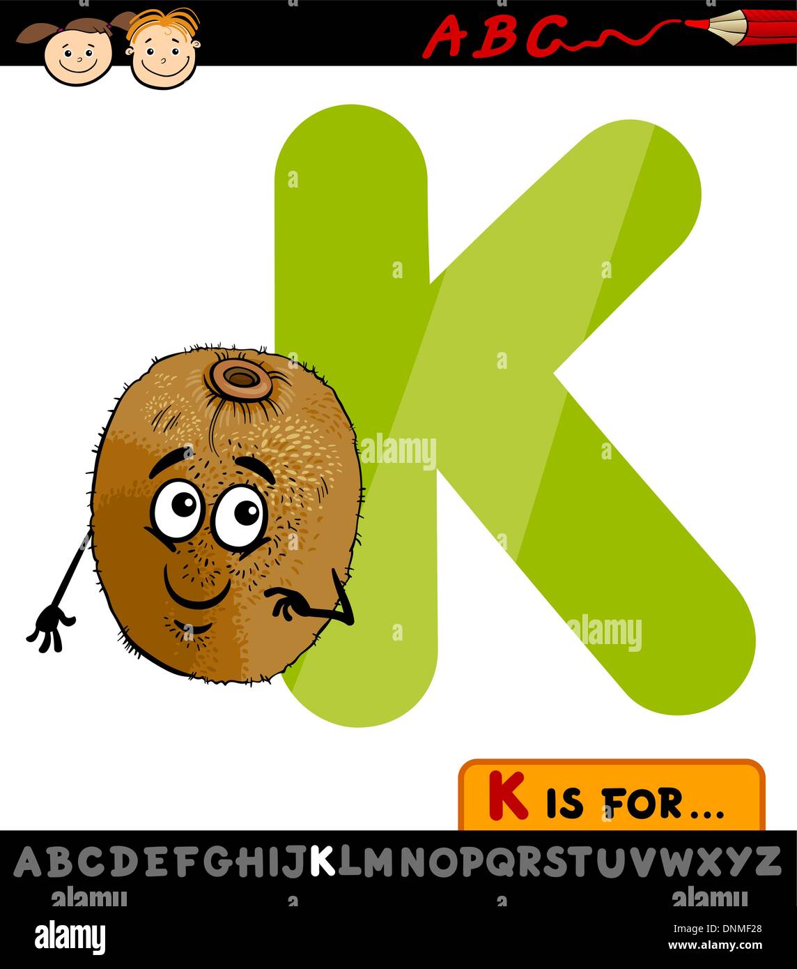 Cartoon Illustration of Capital Letter K from Alphabet with Kiwi for ...