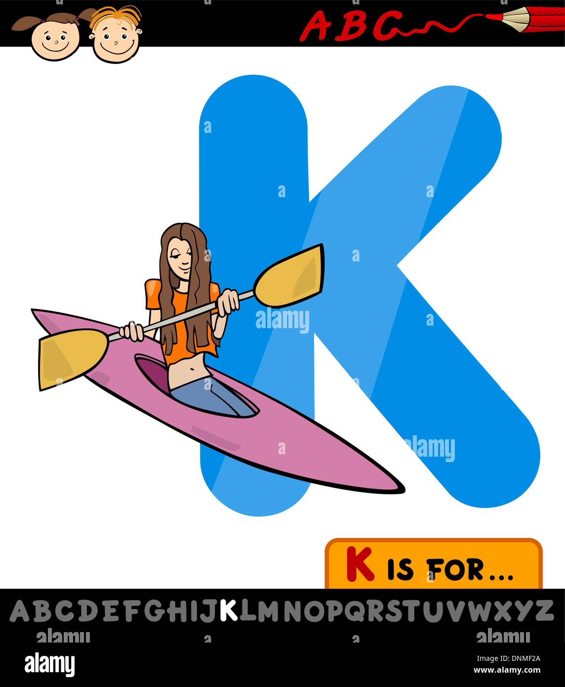 Cartoon Illustration of Capital Letter K from Alphabet with Kayak for ...
