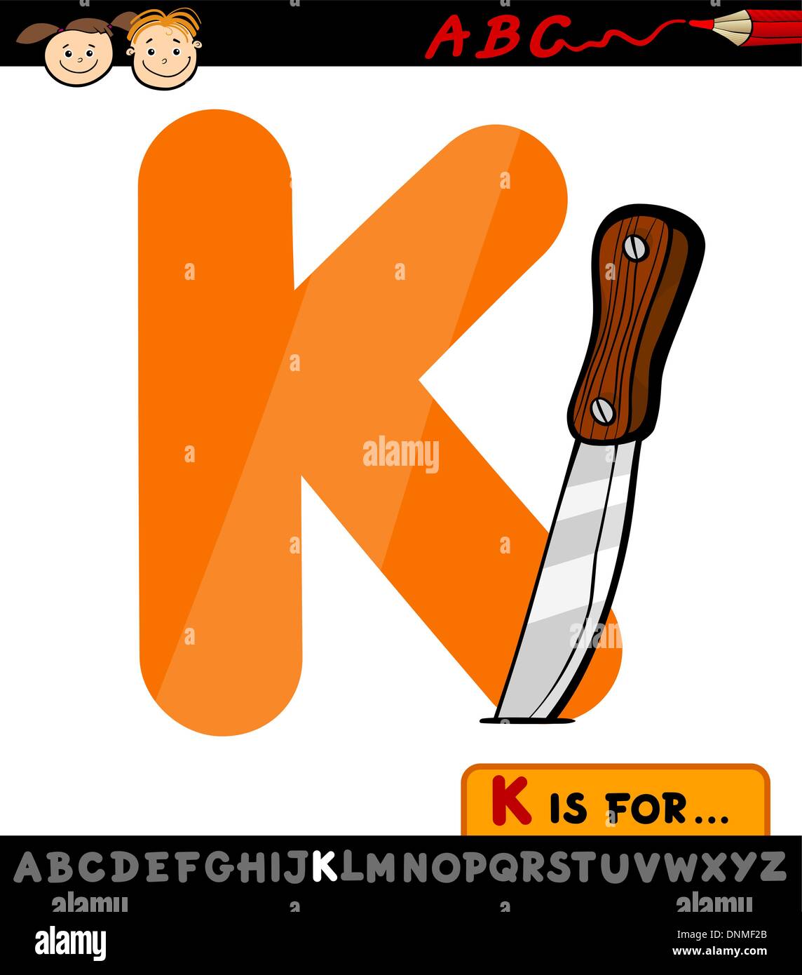 Cartoon Illustration of Capital Letter K from Alphabet with Knife for ...