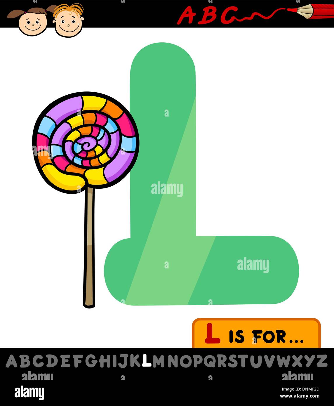 Cartoon Illustration of Capital Letter L from Alphabet with Lollipop ...