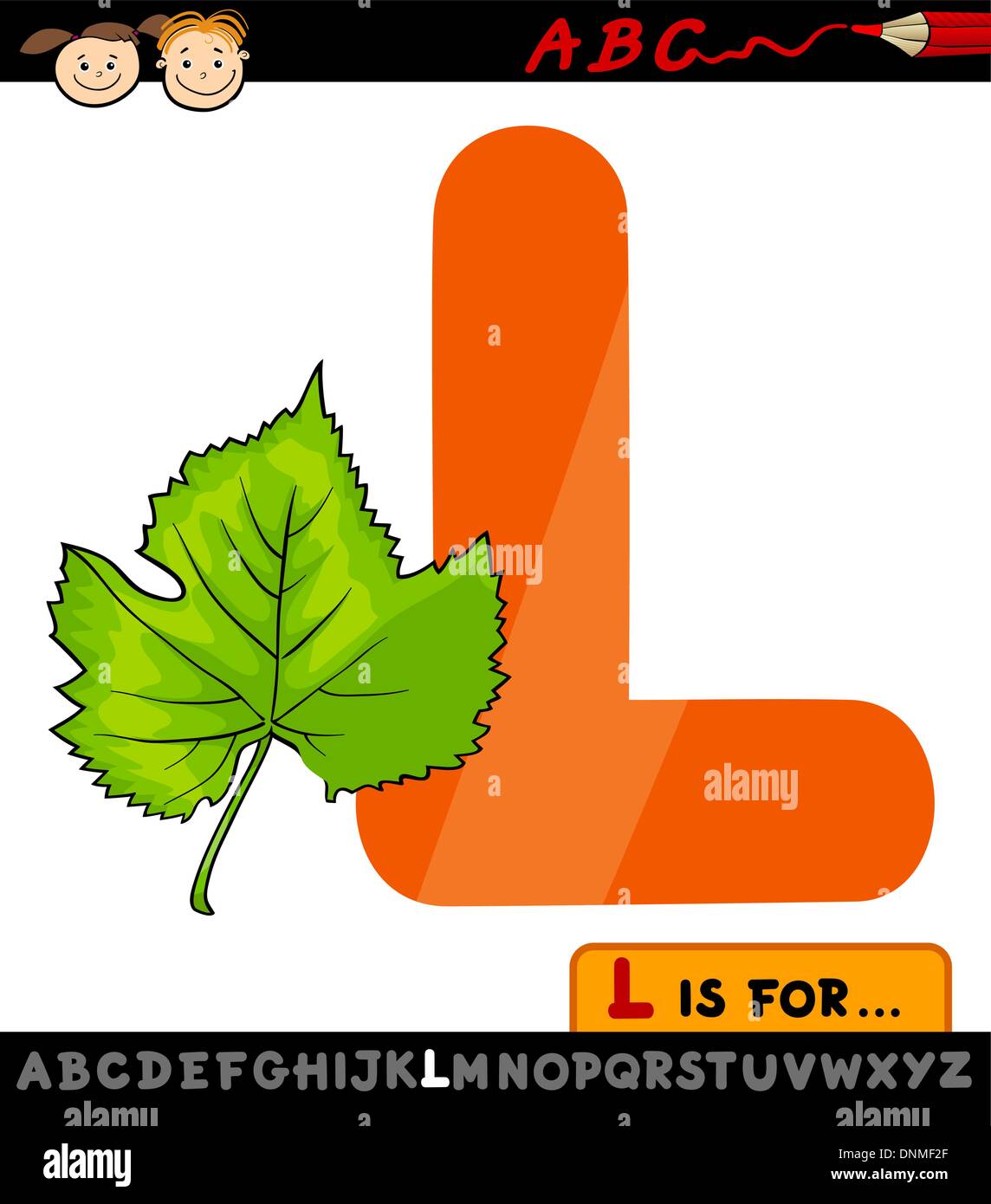 Cartoon Illustration of Capital Letter L from Alphabet with Leaf for ...