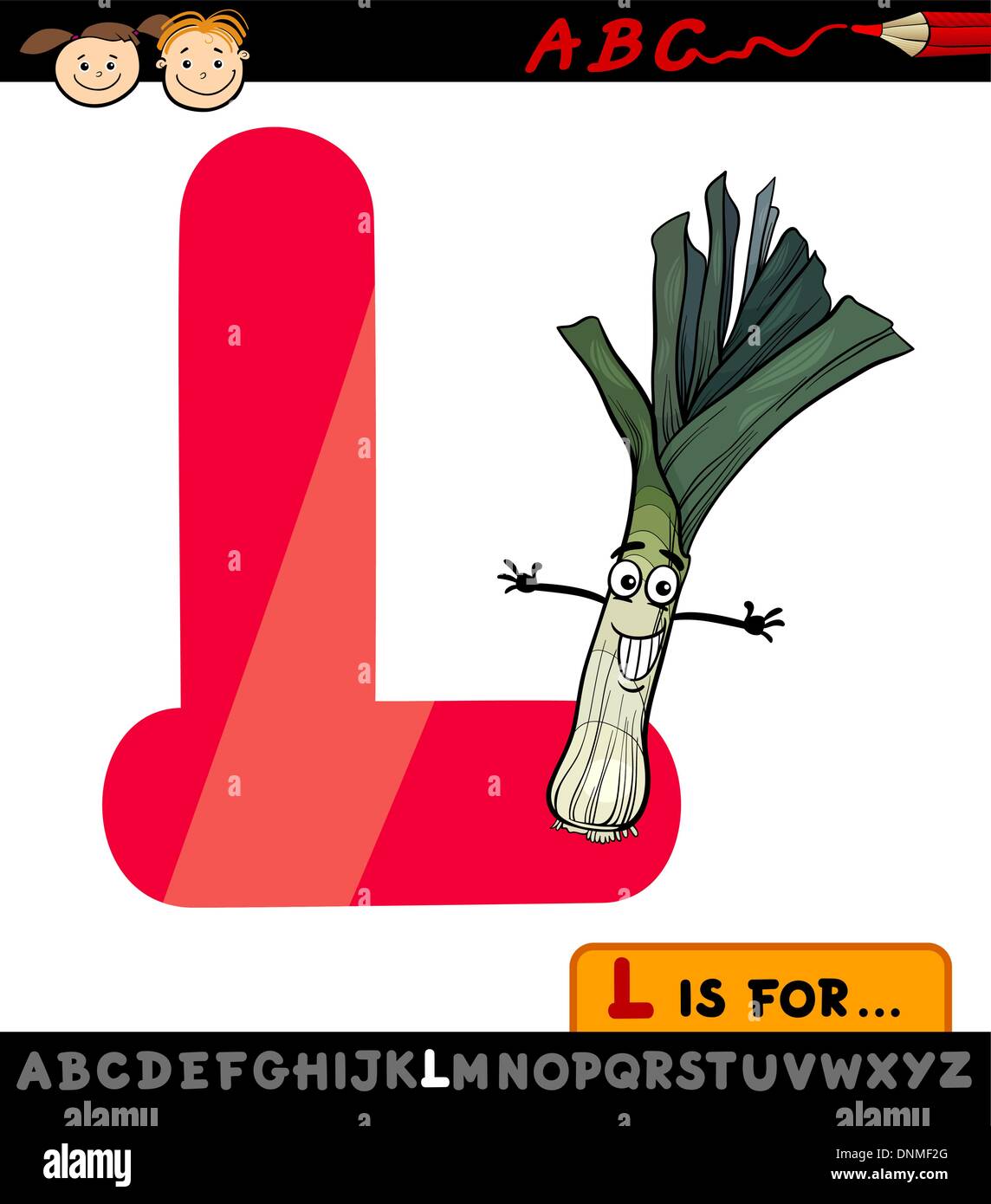 Cartoon Illustration of Capital Letter L from Alphabet with Leek for ...