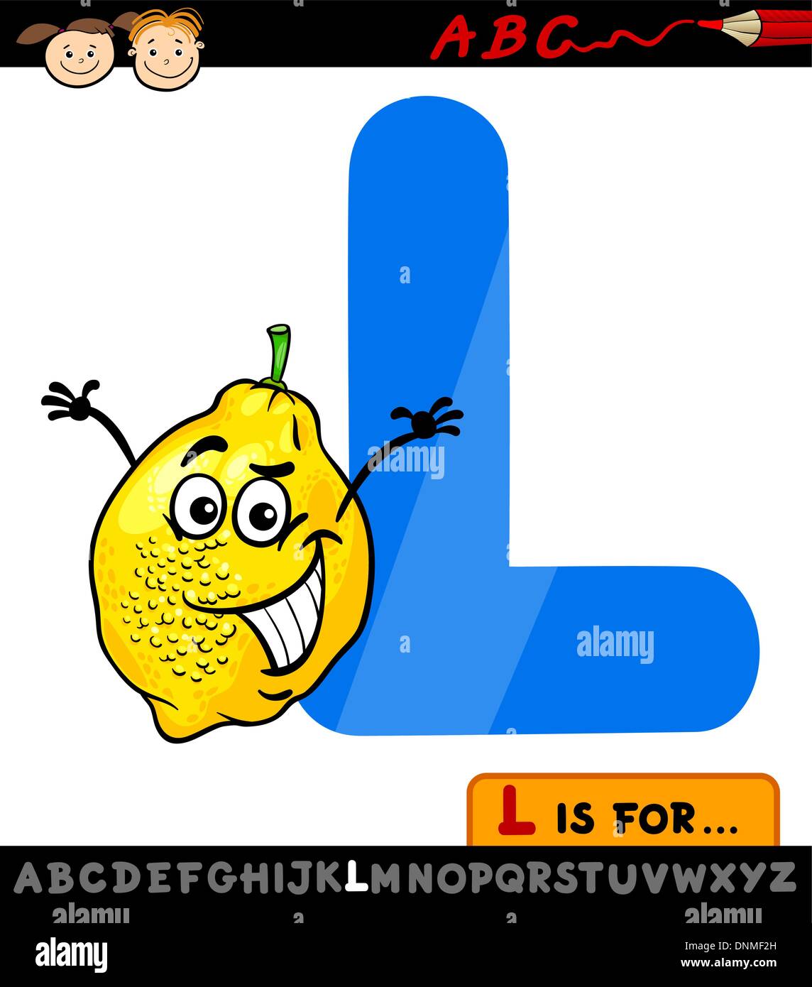 Cartoon Illustration of Capital Letter L from Alphabet with Lemon for ...