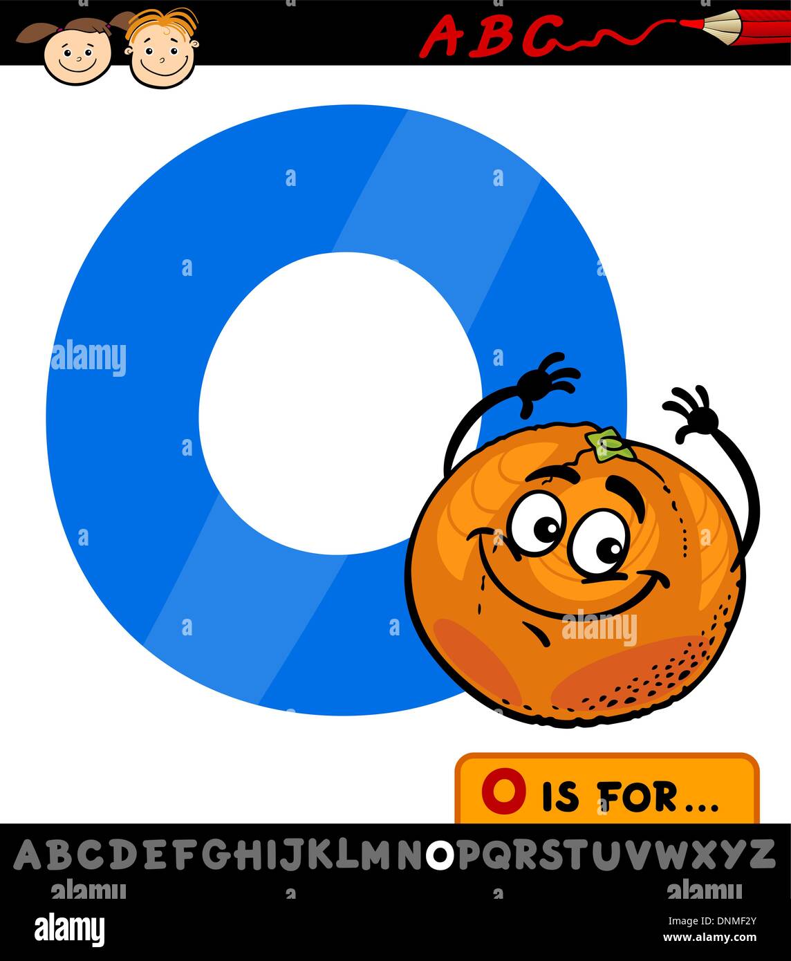 Cartoon Illustration of Capital Letter O from Alphabet with Orange for ...