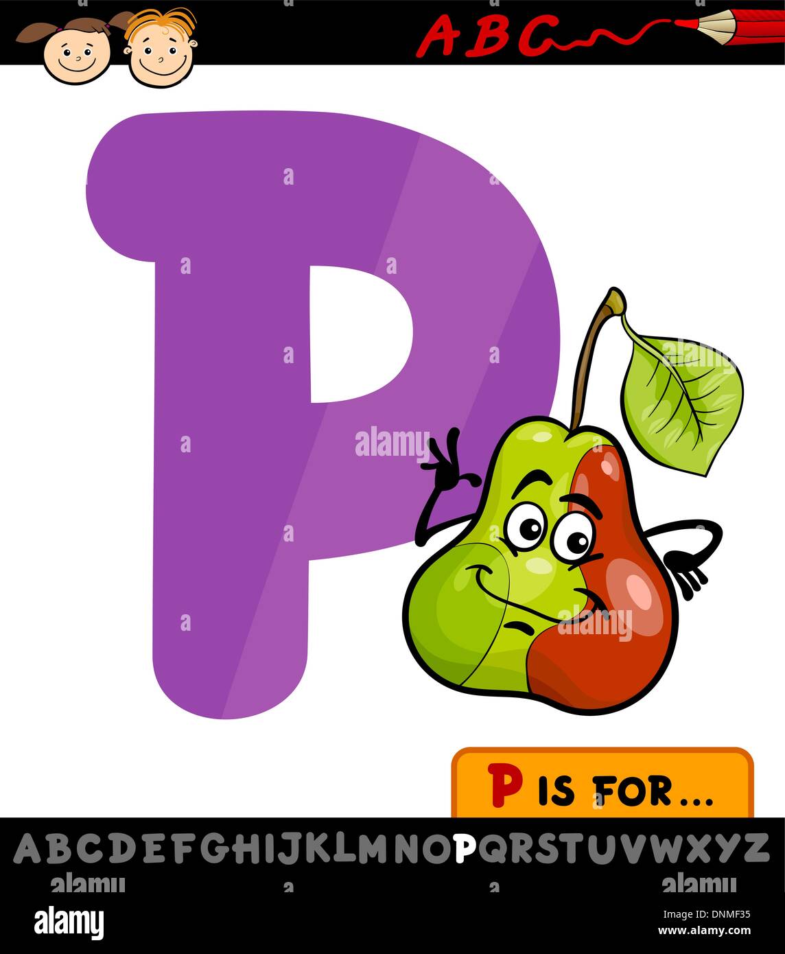 Cartoon Illustration of Capital Letter P from Alphabet with Pear for ...