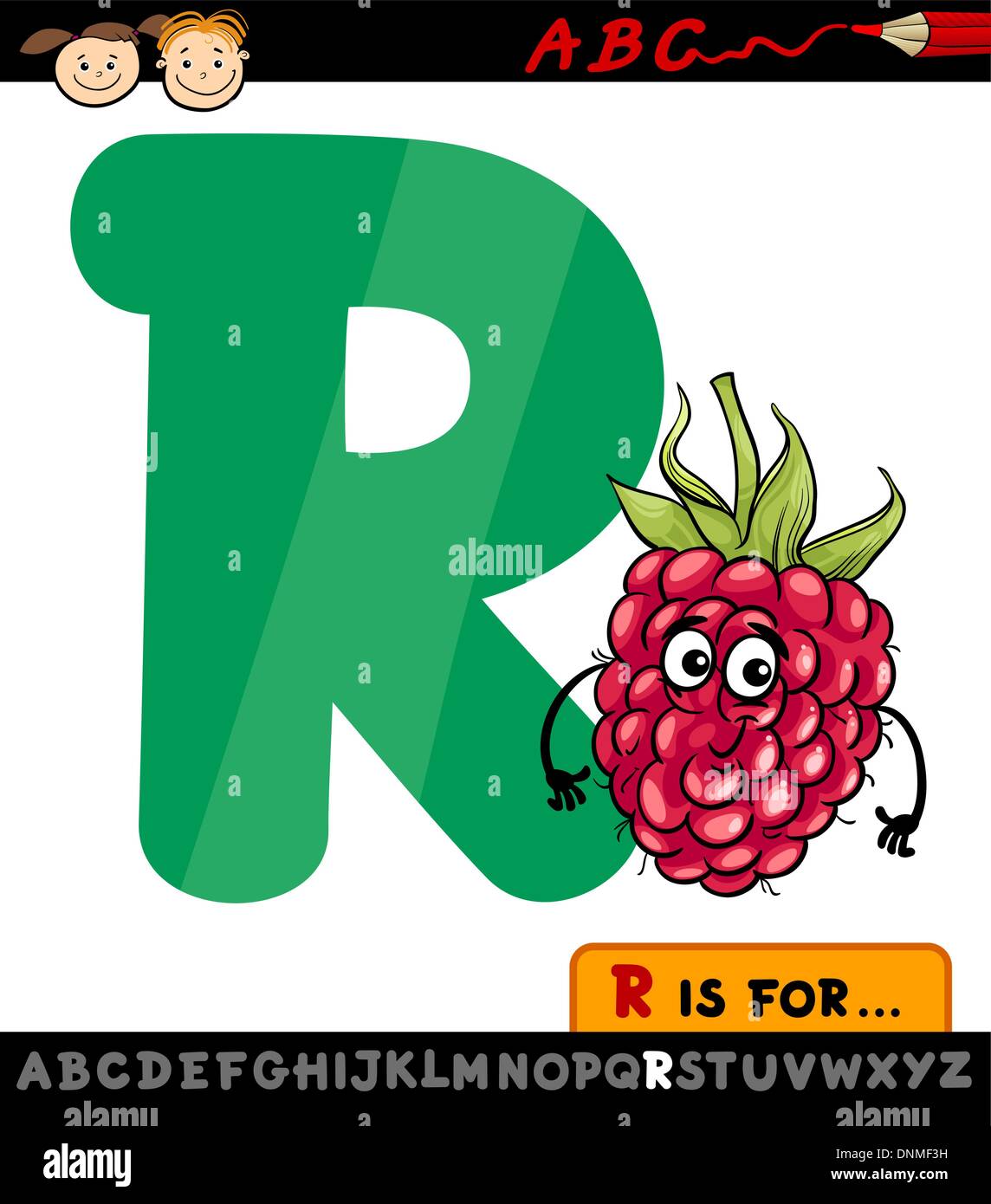 Cartoon Illustration of Capital Letter R from Alphabet with Raspberry ...