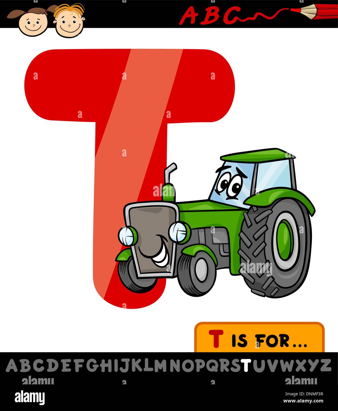 Cartoon Illustration of Capital Letter T from Alphabet with Tractor for ...